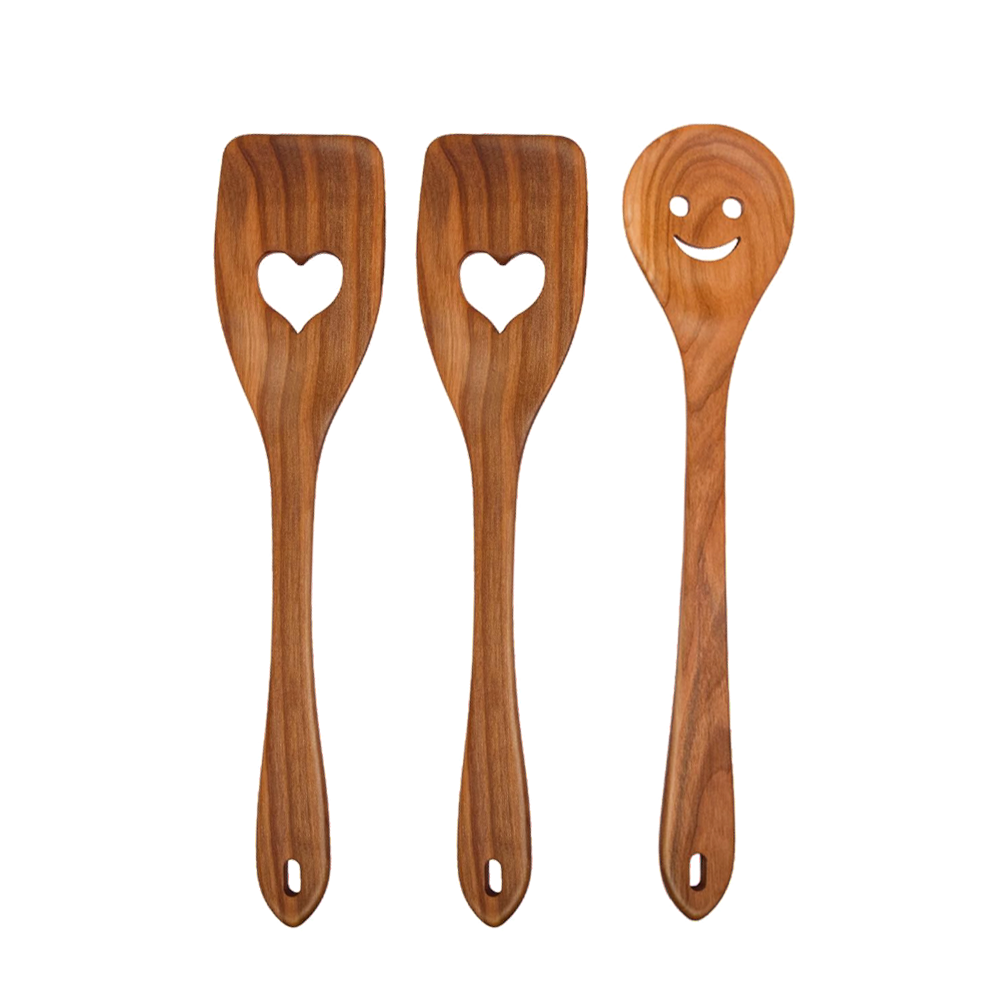 Kitchen Product Set 2 Heart Spatulas And 1 Smiley Spoon Made From Wood ...