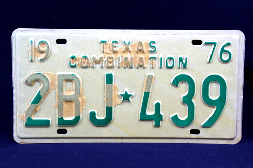 Vintage 1976 Texas Combination Single Green & White License Plate 2BJ ...