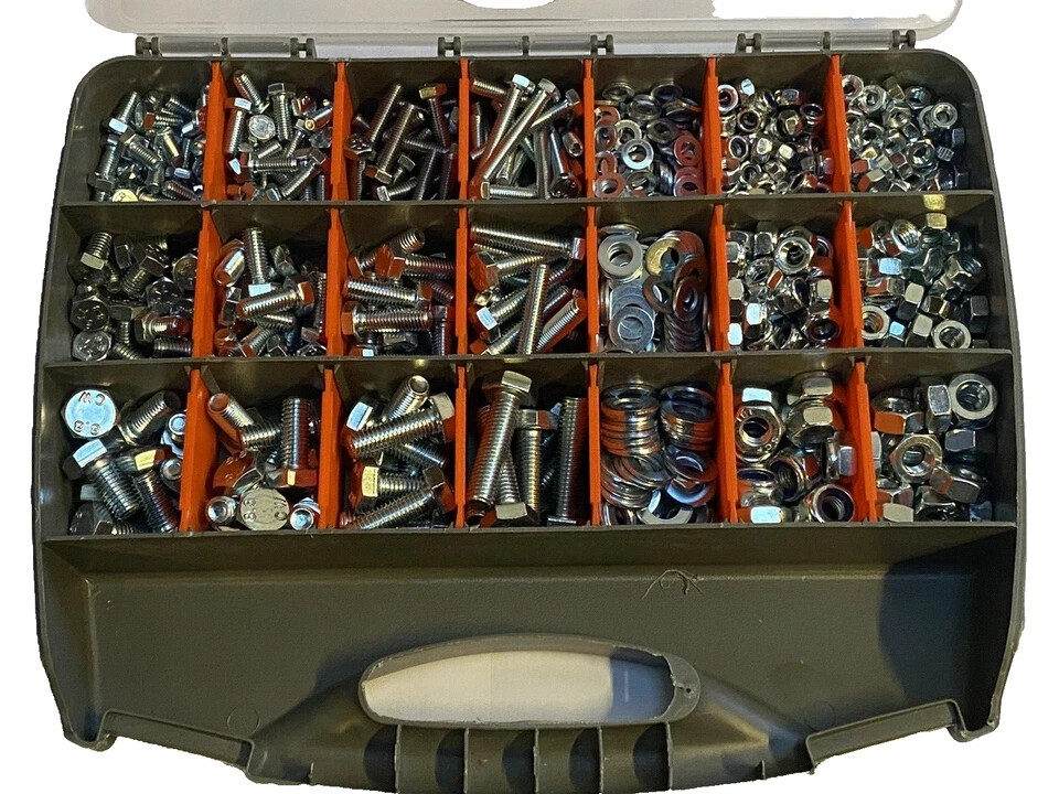 1500 Piece (5kg) Assorted Zinc Fastener Kit M5, M6 M8 M10 Nuts, Bolts ...
