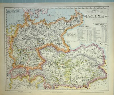 1881 LETTS MAP GERMANY & AUSTRIA MECKLENBURG BOHEMIA TYROL SWITZERLAND ...