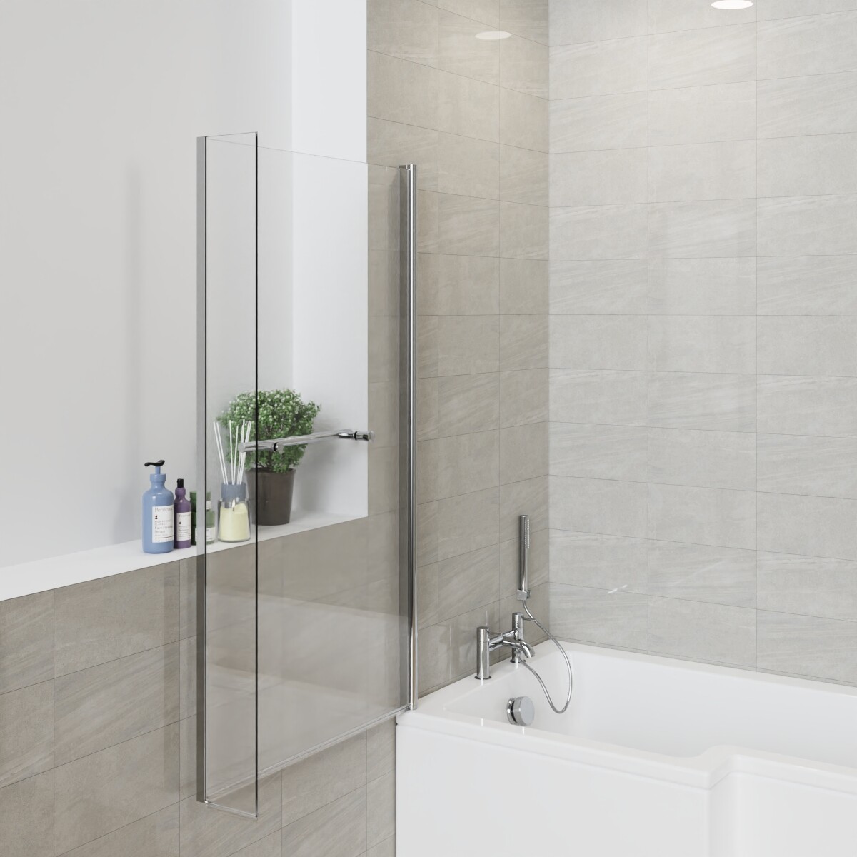 Hinged Pivot Folding Shower Bath Screen P L Shape Easy Clean Glass Door ...