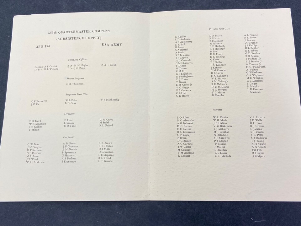 1956 US Army 556th Quartermaster Company Christmas Dinner Menu | eBay