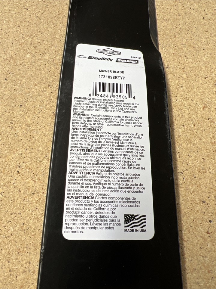 Briggs & Stratton Simplicity Snapper 1731898BZYP Mower Blade OEM Open ...
