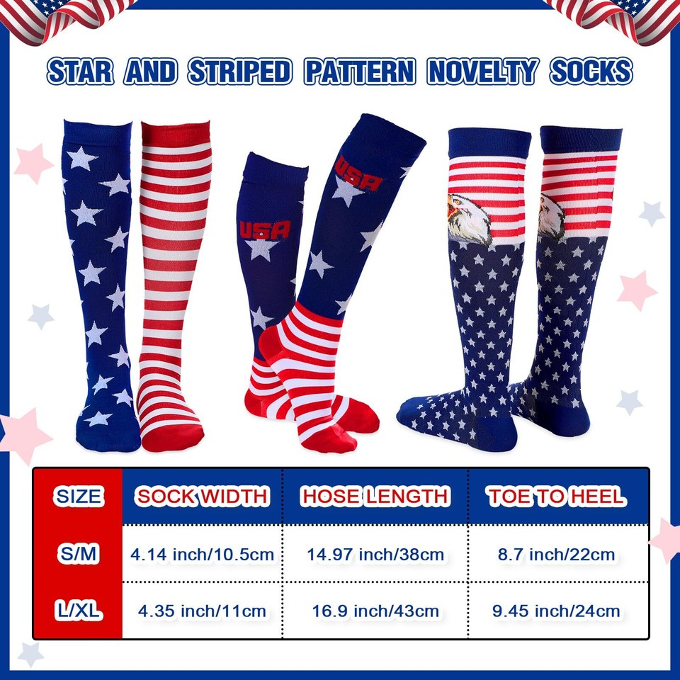 Cindeer 3 Pairs of American Flag Socks Patriotic Knee High Socks ...