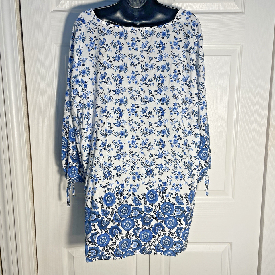 Weekend Suzanne Betro Shirt Women 3X White Blue Floral Boho Button Up ...