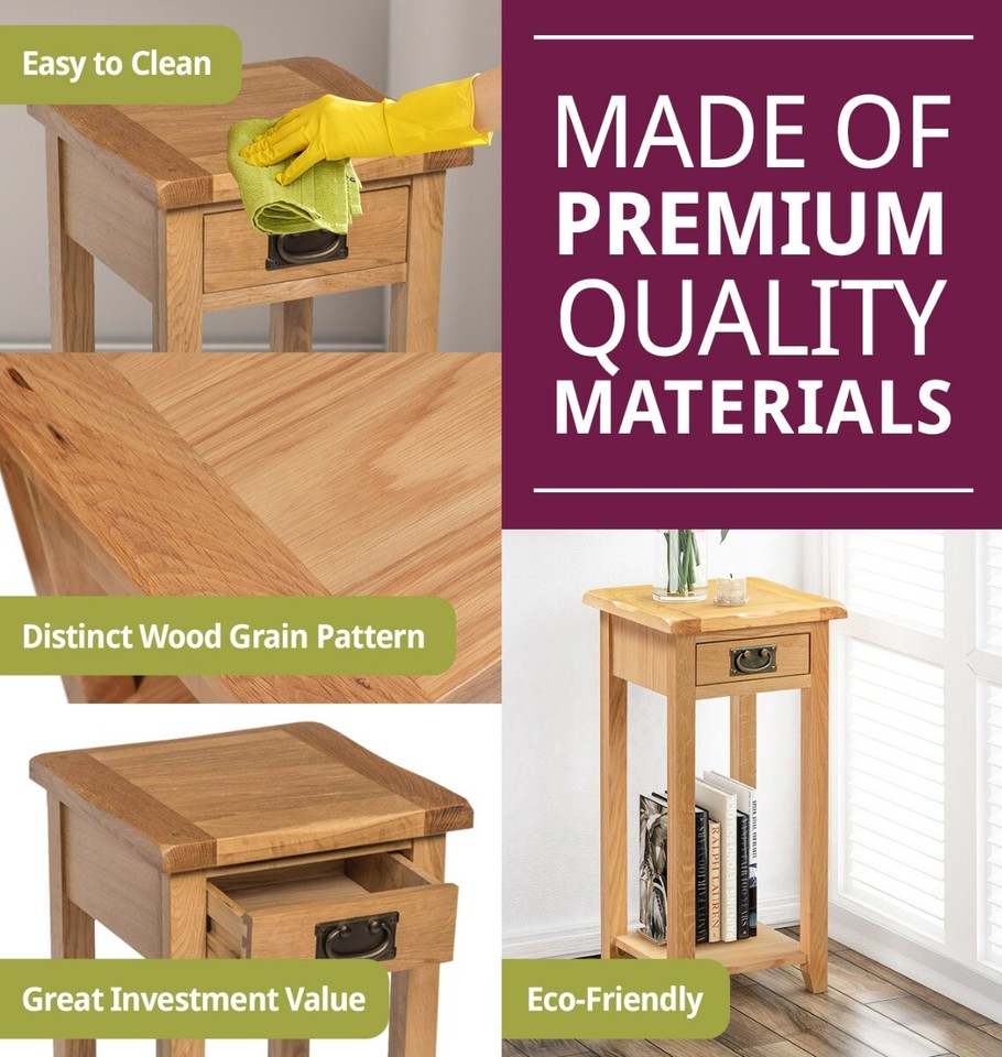 Small Oak Side Table | Narrow Wooden End/Lamp/ Bedside Cabinet ...