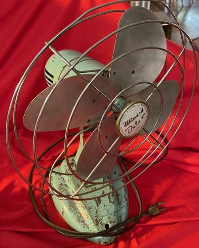 Vintage Wizard Deluxe Green Paint Distressed Electric Table Desk Fan ...