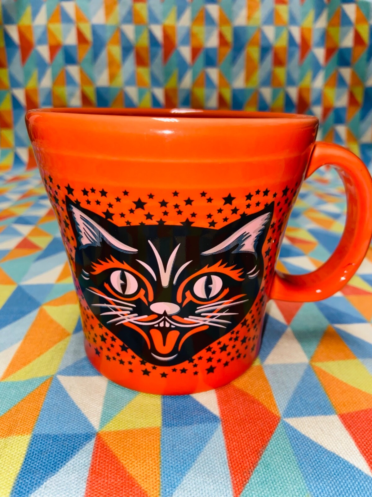 NEW FIESTA Halloween black CAT decorated TAPERED MUG FIESTAWARE orange ...