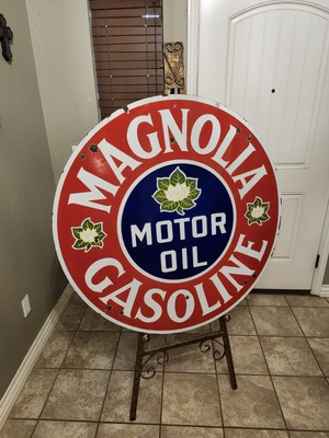 VINTAGE 42” PORCELAIN MAGNOLIA “MOTOR OIL” GASOLINE SIGN | eBay