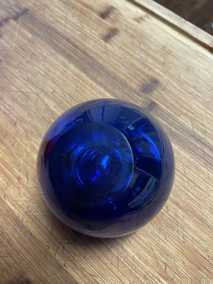 Vintage Blenko Style ART GLASS Cobalt Blue APPLE Fruit Retro MCM | eBay