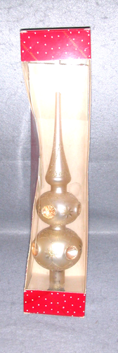 Vintage 15 3/4" Glass Tree Topper Finial Indents Pale Gold w/ Box Czech ...