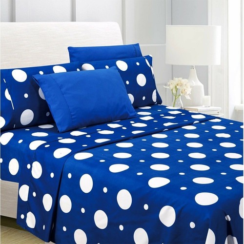 6-Piece Egyptian Comfort 1800 Series Ultra Full Blue Polka Blue 81" x ...