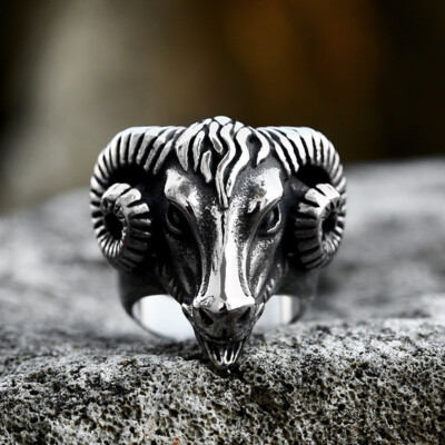 Vintage Spiral Horn Goat Ram Signet Ring Stainless Steel Men's Boy's ...