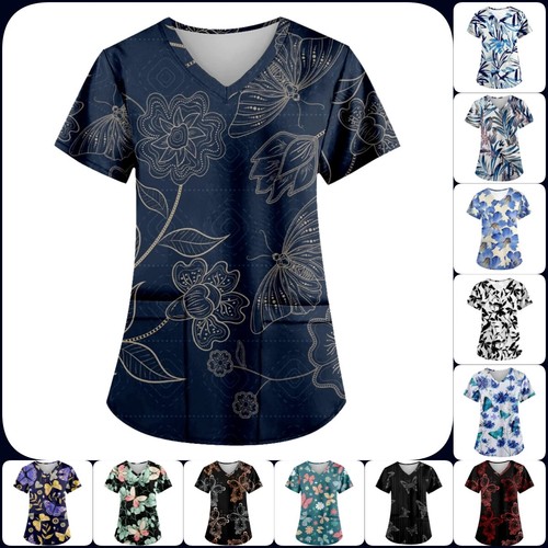 Hot T-shirt Healthcare Uniform Nurse Clinic Nursing Blouse Carer Women ...