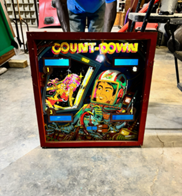GOTTLIEB COUNT-DOWN PINBALL MACHINE BACK GLASS WITH WOOD FRAME- WE WILL ...