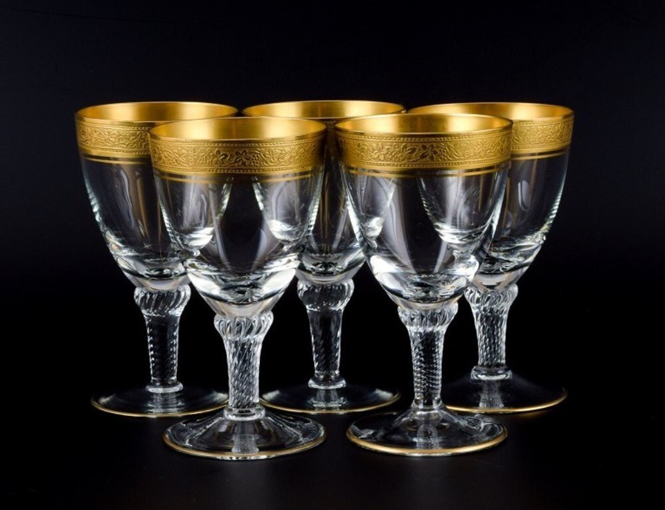 Rimpler Kristall, Zwiesel Germany. Six crystal white wine glasses with ...