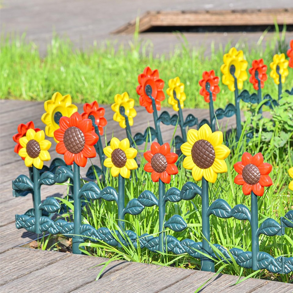 Sungmor Garden Fences 4PC Plastic Sunflower Picket Lawn Flowerbed ...