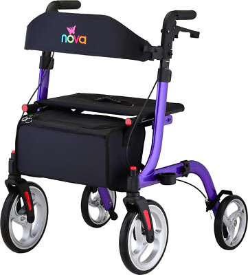 NOVA Express Rollator Walker, Large 10” & 8” Wheels, Easy Fold, PURPLE ...