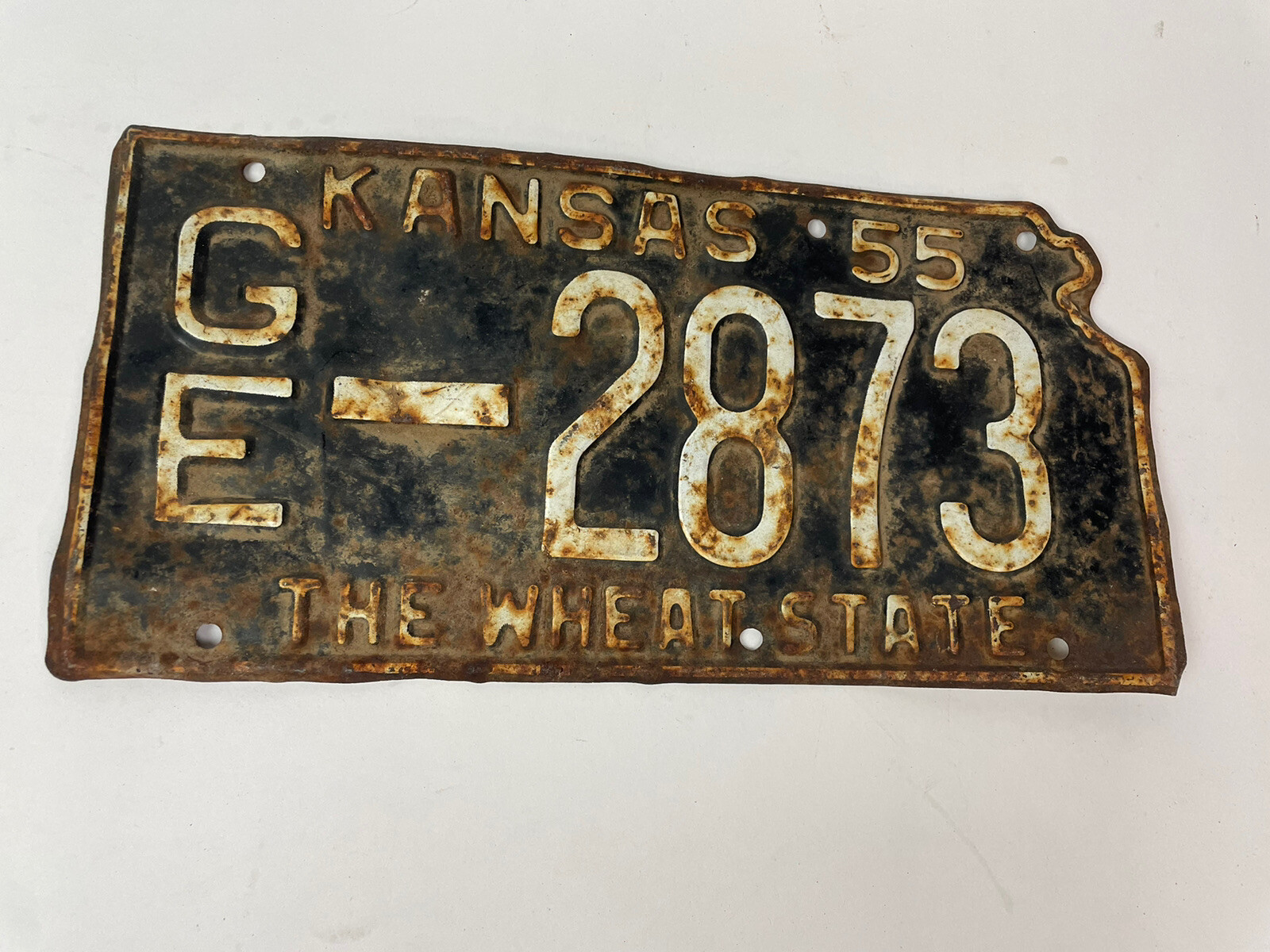 Vintage 1955 KANSAS License Plate Geary County ‘55 State-Shaped Black ...