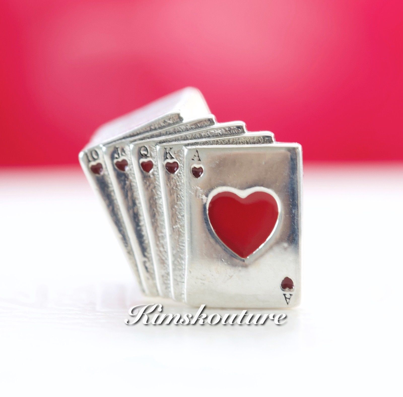 Authentic Sterling Silver Playing Cards Charm, Red & Black Enamel ...