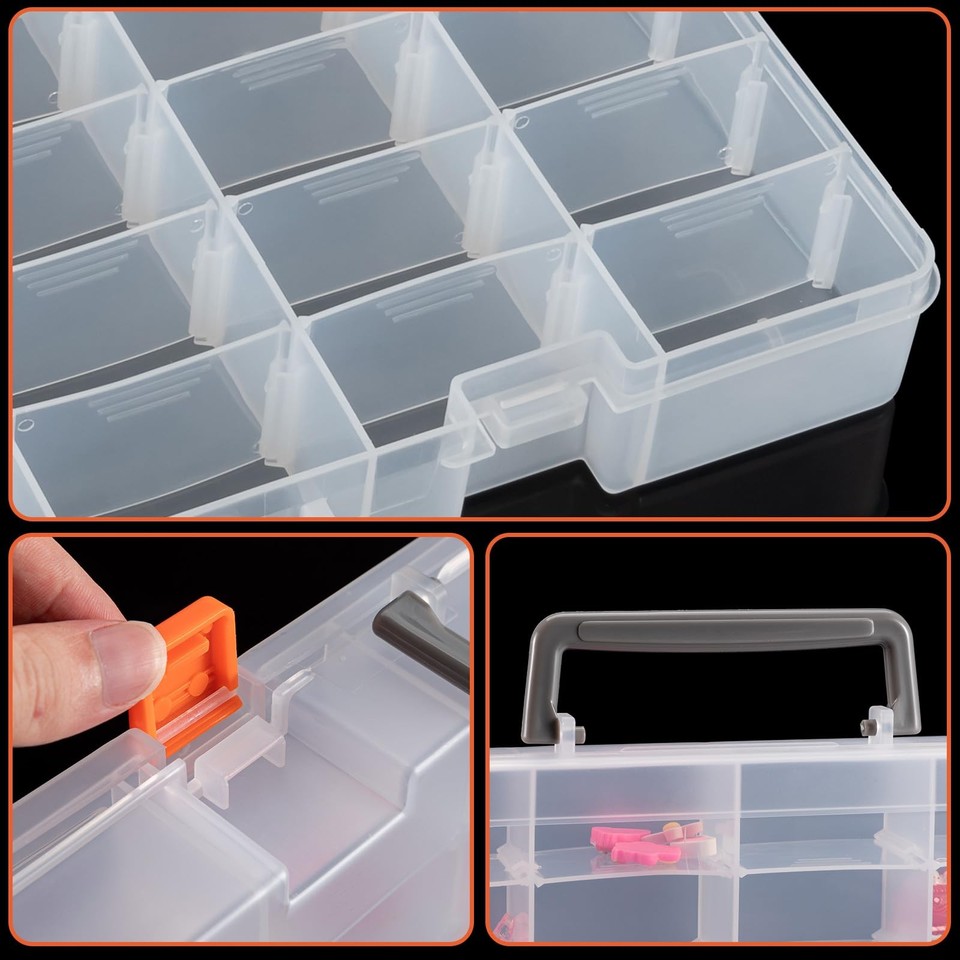 Large 48 Grids Clear Plastic Organizer Box with Dividers, Adjustable ...