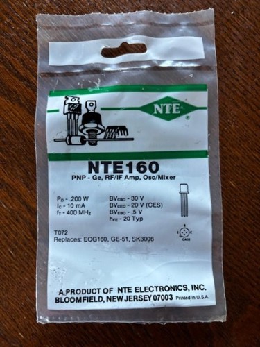 NTE Electronics NTE160 PNP Germanium Transistor RF/IF Amp, FM OSC/Mixer ...