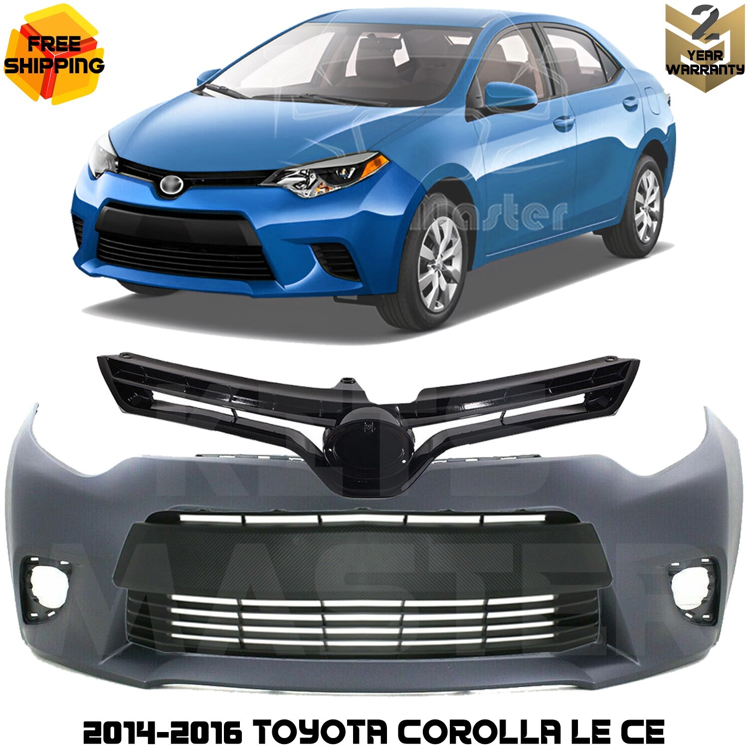 Front Bumper Cover Fascia & Grille Kit Assembly For 2014-2016 Toyota ...