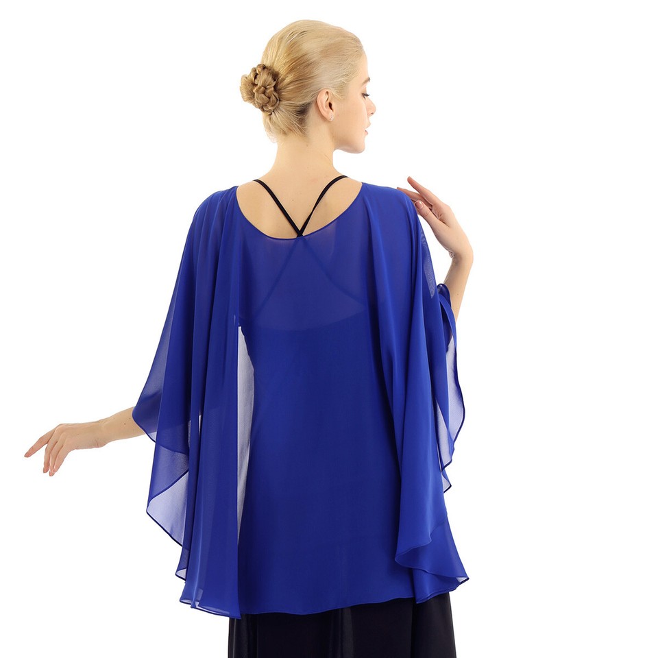 Women Chiffon Shawl Cape High-Low Tops Capelet Bridal Wedding Wraps ...