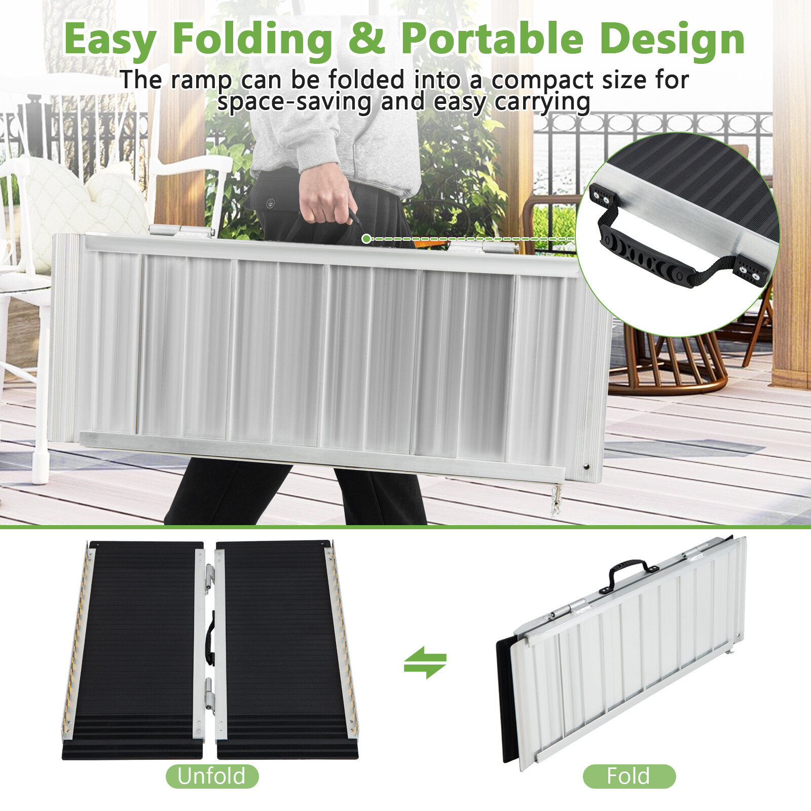 Wheelchair Ramp 3FT w/ Transition Plate & Non-slip Surface Warning ...