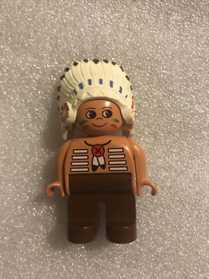 Lego Duplo INDIAN CHIEF MAN FIGURE Feather Head Dress 1998 Native ...