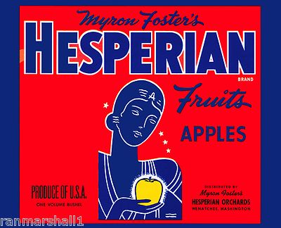 Wenatchee Washington State Hesperian Apples Apple Fruit Crate Label Art ...