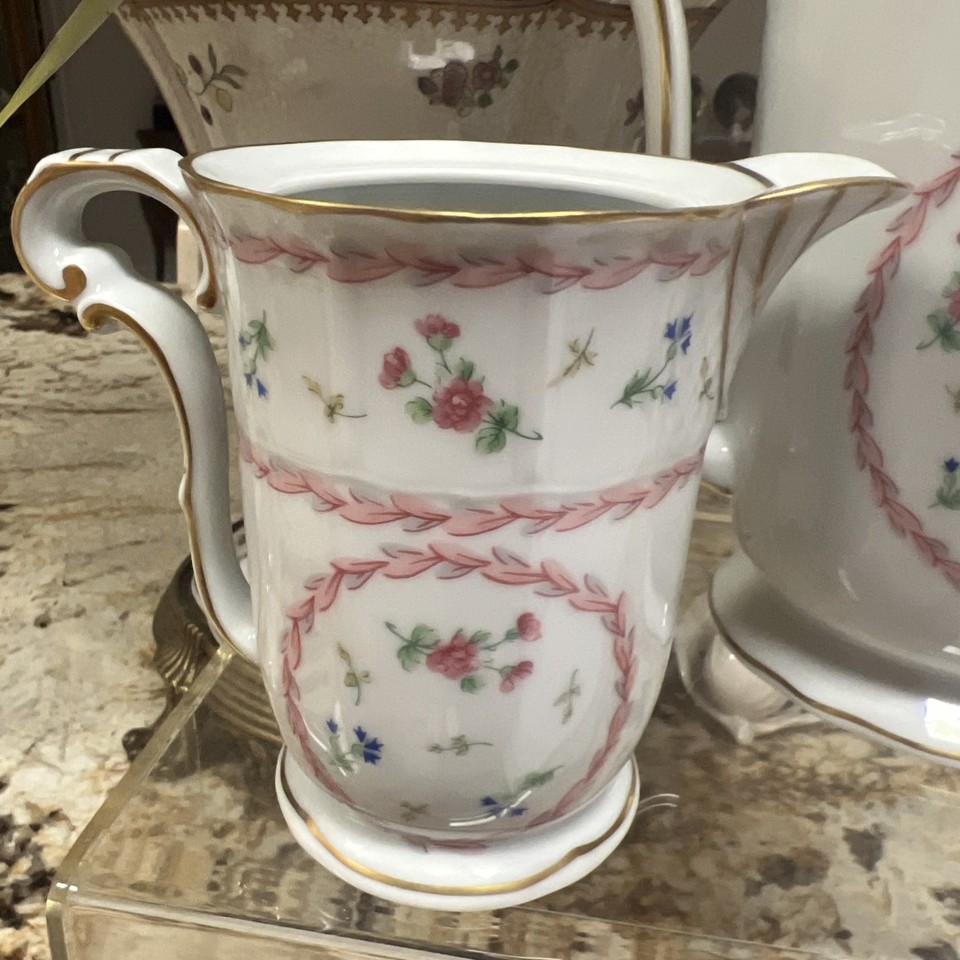 BERNARDAUD VINTAGE LIMOGES “ARTOIS” ROSE COFFEE POT 9”-H & CREAMER 4”-H ...