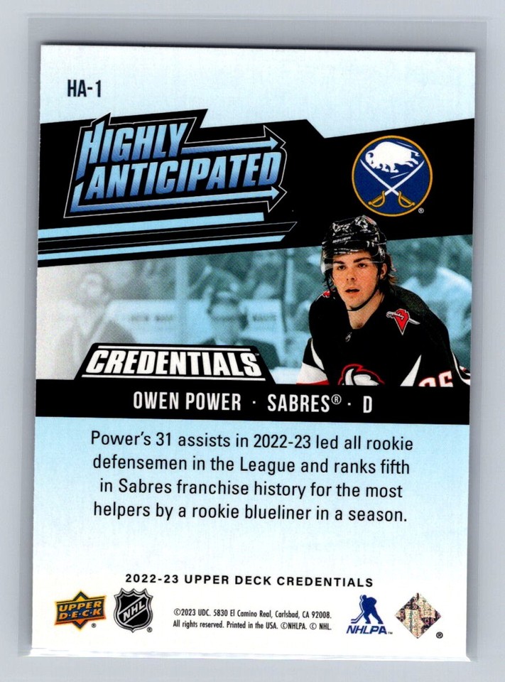2022-23 Upper Deck Credentials #HA-1 Owen Power Buffalo Sabres | eBay