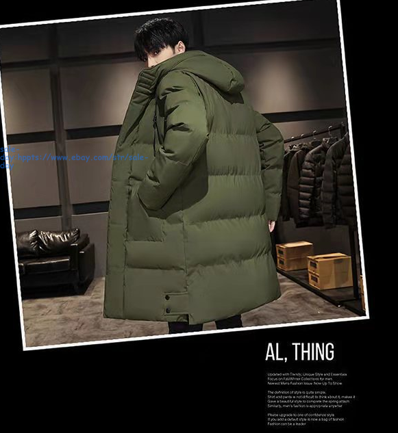 Mens Long Cotton Down Padded Coat Winter Warm Hooded Outerwear Quilted ...