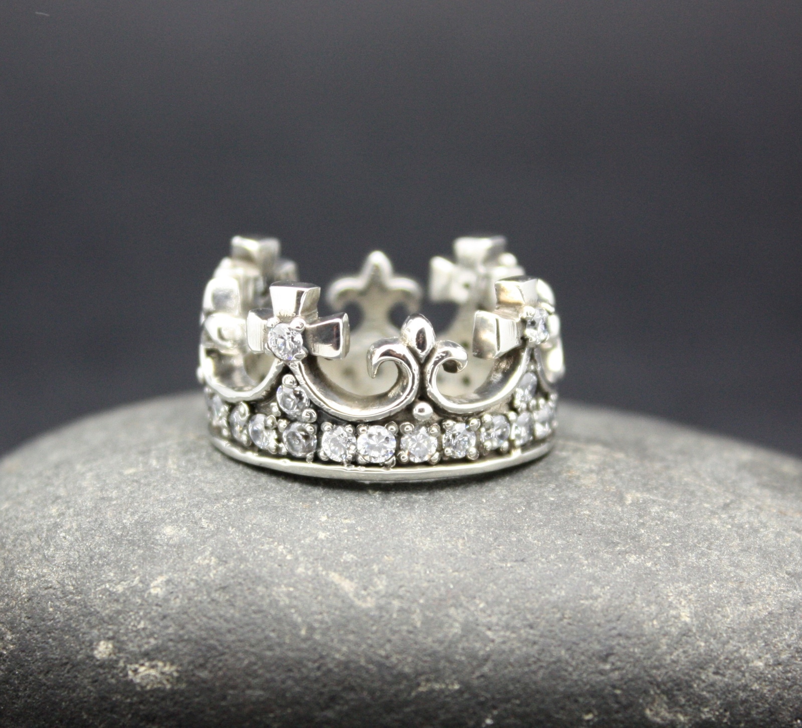 925 STERLING SILVER QUEEN MARY CROWN RING With CUBIC ZIRCONIA FREE ...