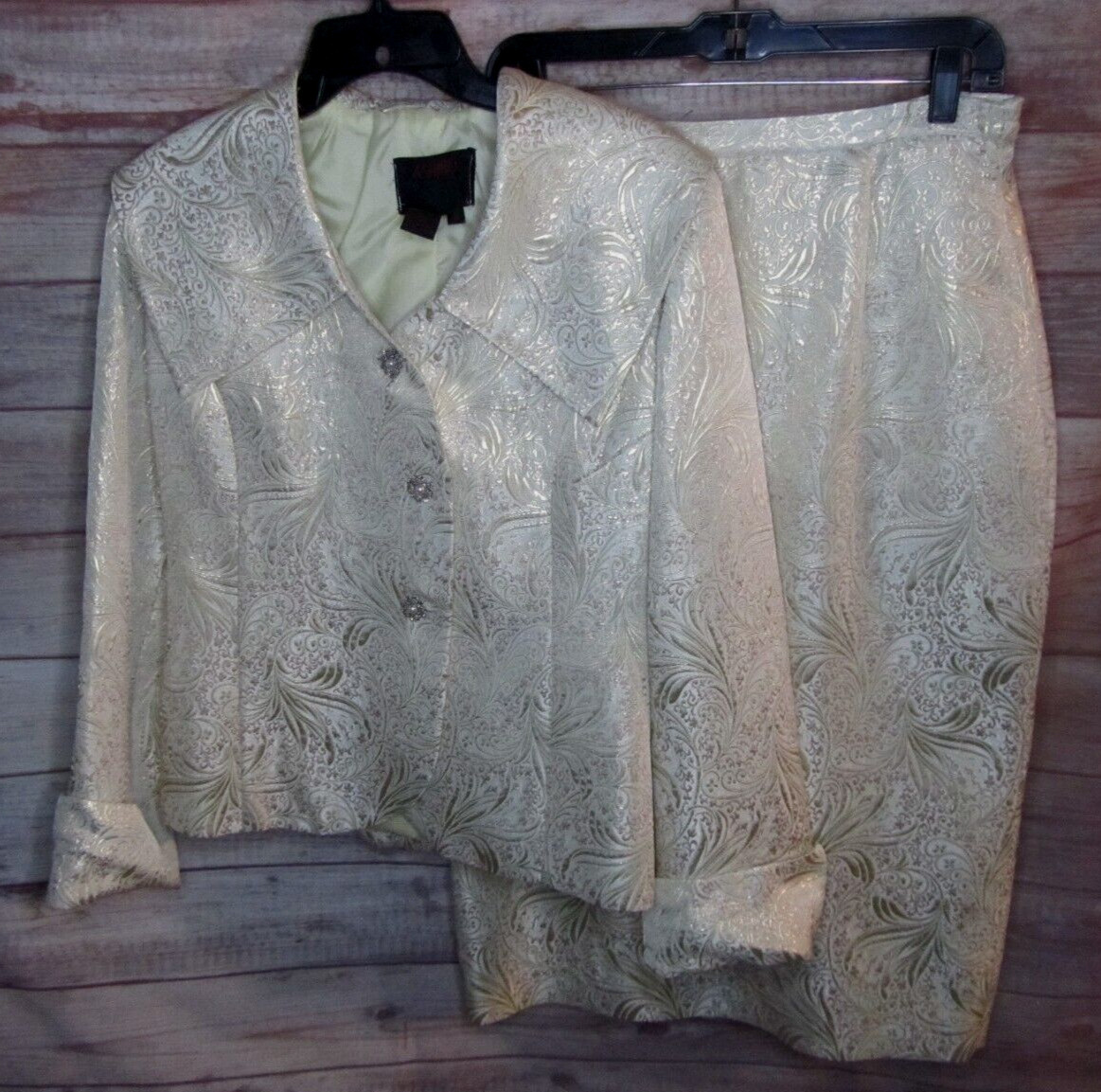 Ashro Skirt Suit Formal Church Wedding Ivory Gold Bro… - Gem