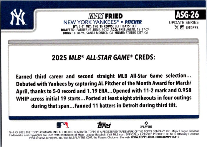 2025 Topps Max Fried - ASG Insert ASG-26 | eBay