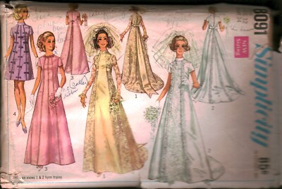 8091 Vintage Simplicity Sewing Pattern Misses 1960s Wedding Dress Gown ...