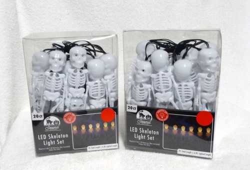 2 Sets-Battery Operated LED White Skeleton Lights Halloween 20 Lights-7 ...