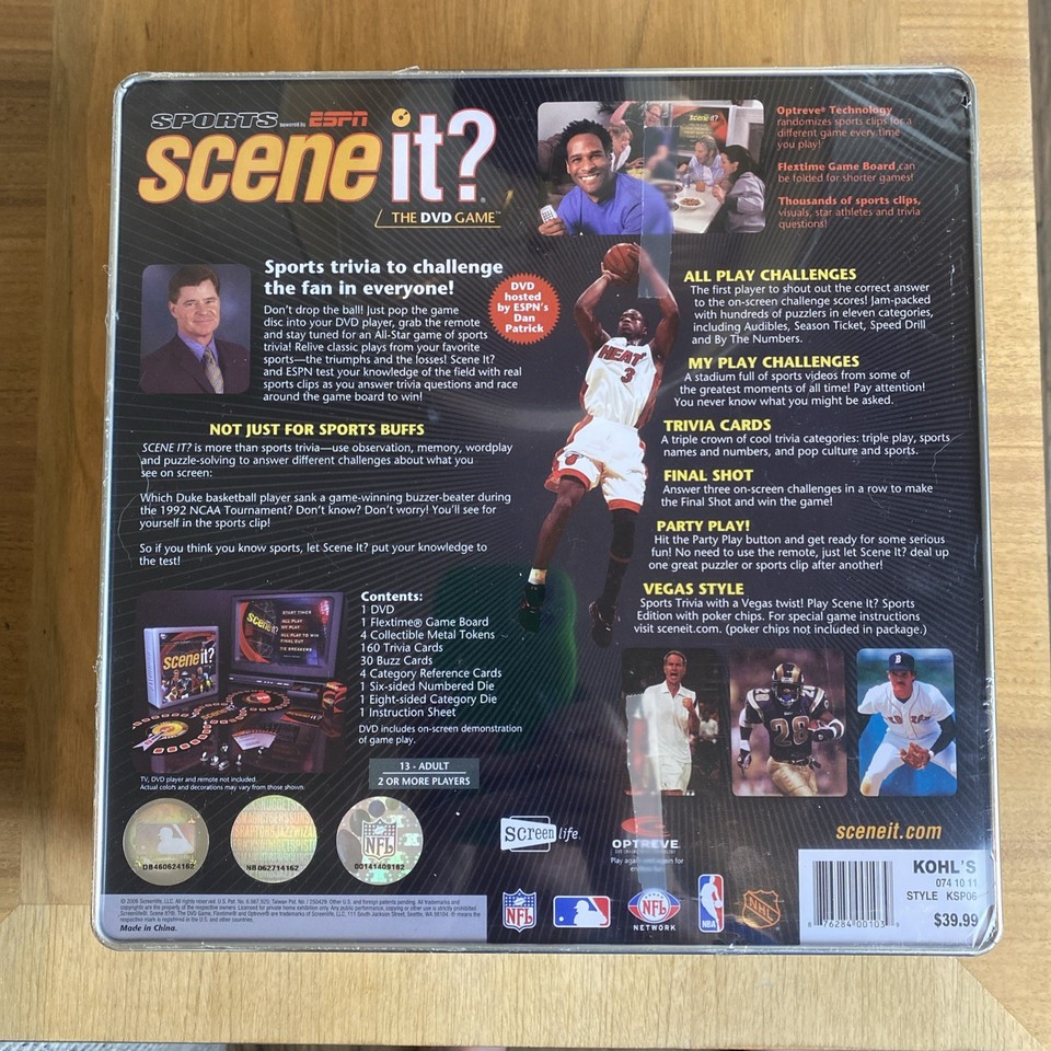 Scene It Sports Trivia Game ESPN DVD Board Game NFL, NBA, MLB, NCAA ...