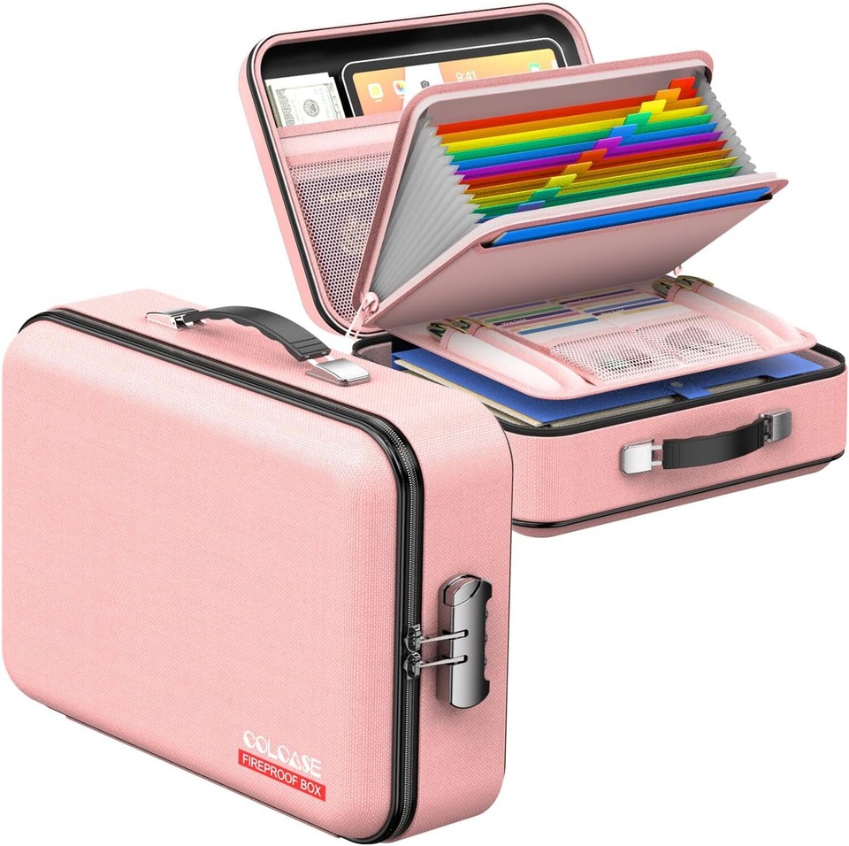 Fireproof Locking Document Box, Water Resistant Hard Case, Pink | eBay
