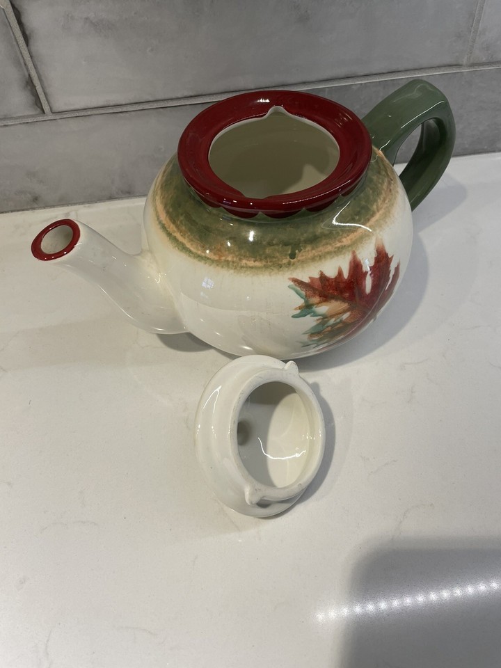 VINTAGE TEAPOT ND HAND PAINTED AUTUMN COLORED LEAVES FALL SEASON ...