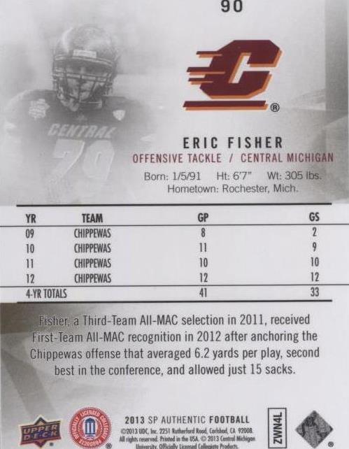 2013 SP Authentic Eric Fisher #90 for sale | eBay