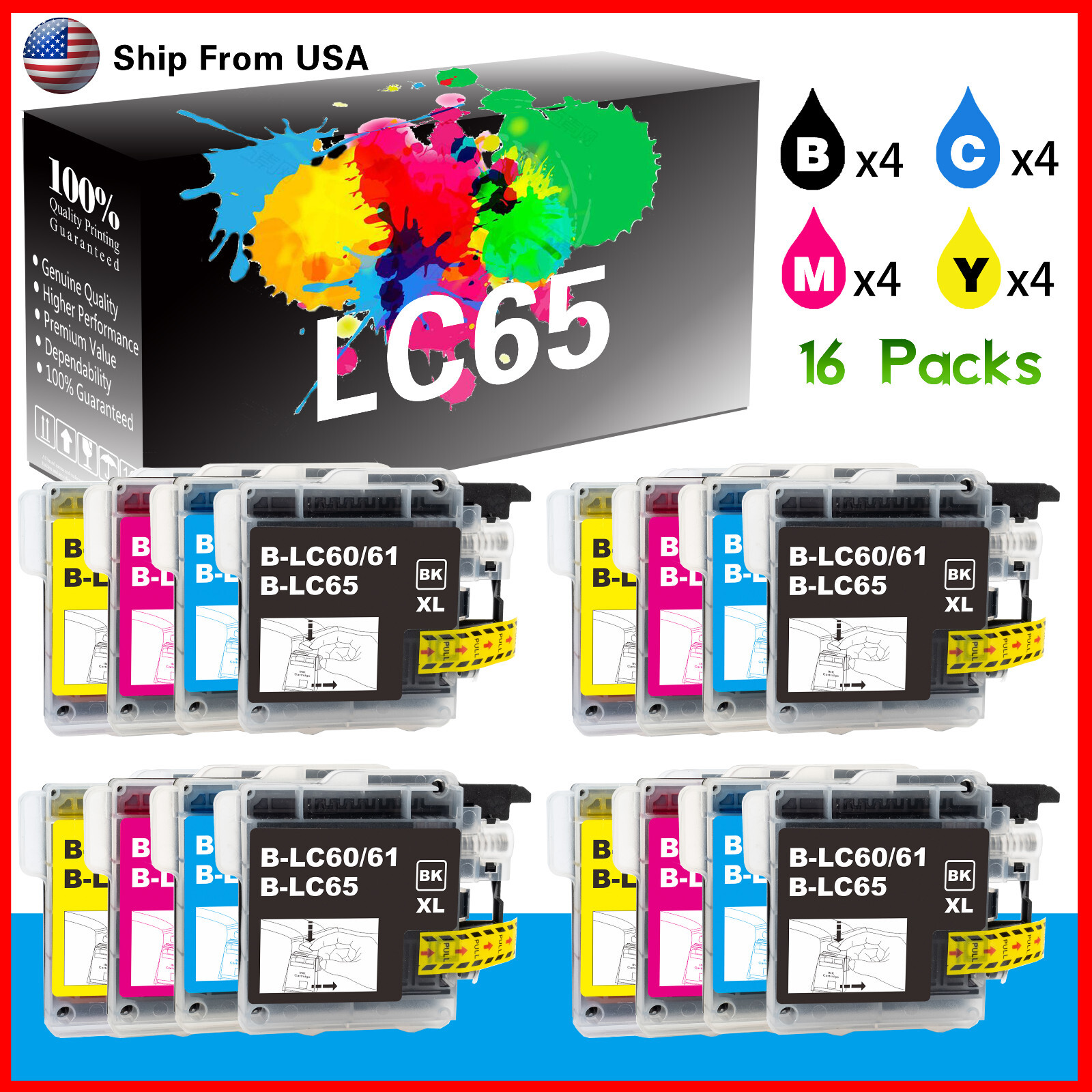 16PK LC65 Ink Cartridge for MFC-795CW MFC-990CW MFC-J220 MFC-J265W ...