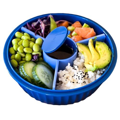 Poke Bowl, Leakproof Salad Bowl with lid, Removable 3-Section Divider ...