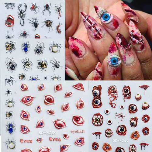 Manicure Halloween Spider Eyeball Nail Sticker 5D Embossed DIY Decals ...