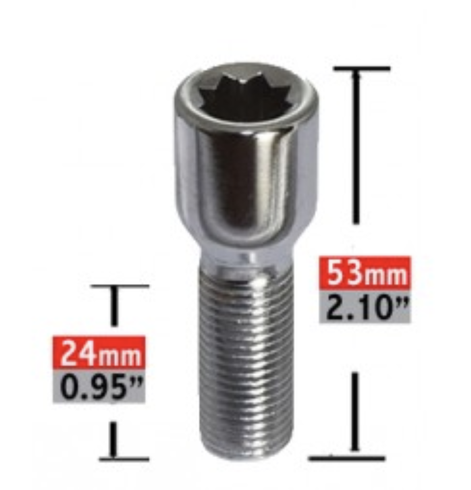 4x 14x1.5 Chrome Lug Bolts 8 Point Tuner Lugs 24mm Shank MERCEDES AUDI ...