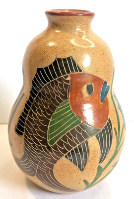 Art Pottery 6" Fish Vase Vessel Signed Roatan Honduras Central America ...