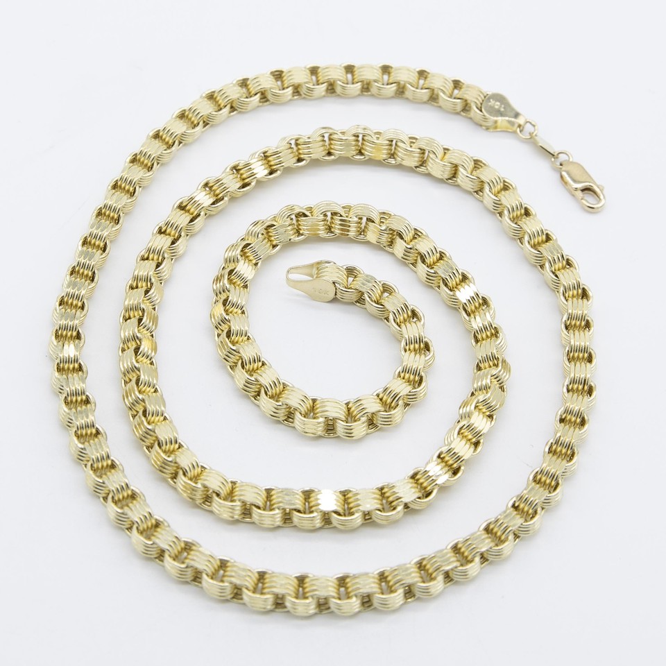 Byzantine Rolo Link Chain Necklace Real 10K Yellow Gold All Sizes | eBay