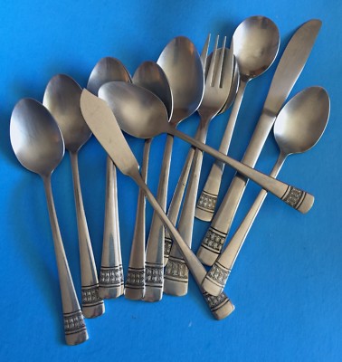 13 PIECES UTICA STAINLESS STEEL FLATWARE RICHMOND PATTERN SPOONS FORK ...